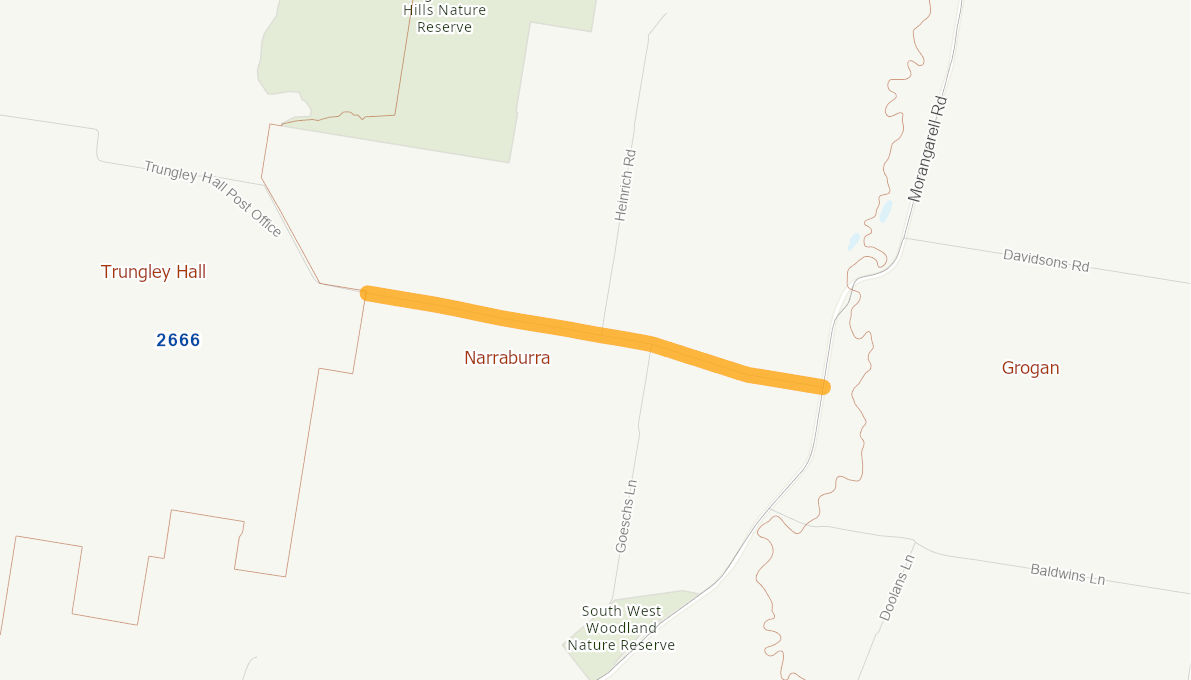 Trungley Hall Post Officer Road (Rural Road) - 097925-18NSW-RTR ...